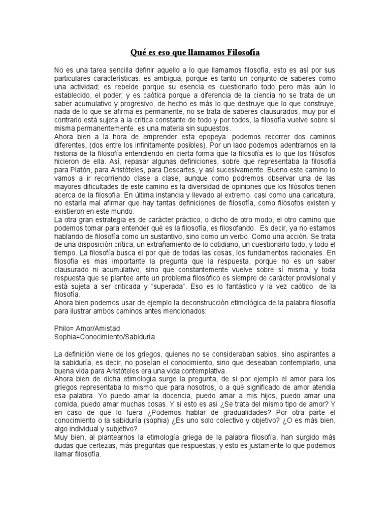 Qué Es Eso Que Llamamos Filosofía-Clase Escrita-Complemento | PDF ...
