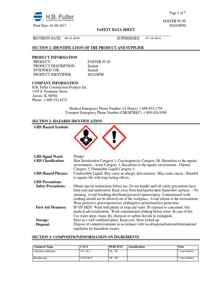 SDS Foster 95 50 | PDF | Toxicity | Firefighting