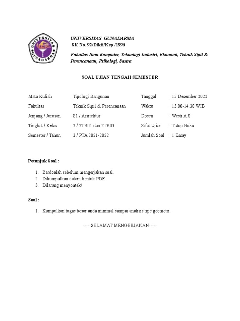 Uts Pta 2022-2023 - Tipologi - 2TB012TB03 | PDF