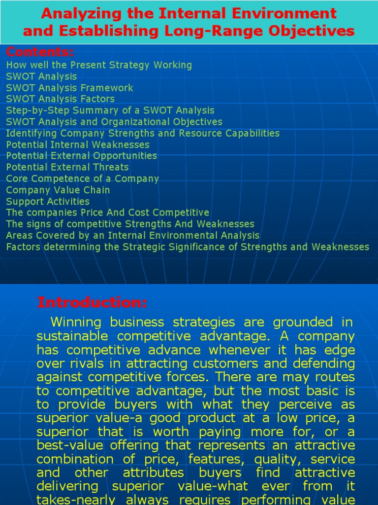 Analyzing The Internal Environment and Establishing Lond-Range ...