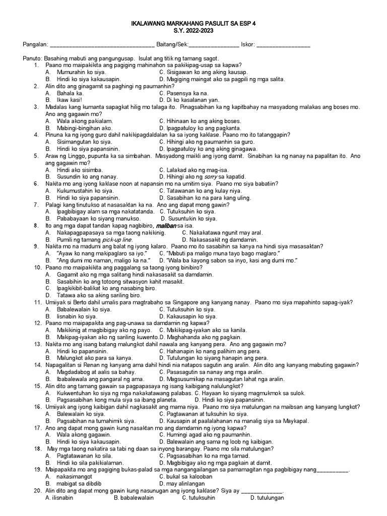 Q2 ESP Test Questionnaire | PDF