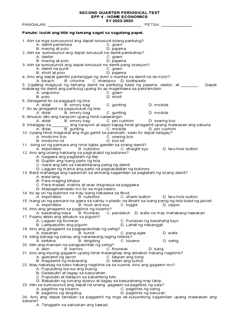 Q2 EPP Test Questionnaire | PDF