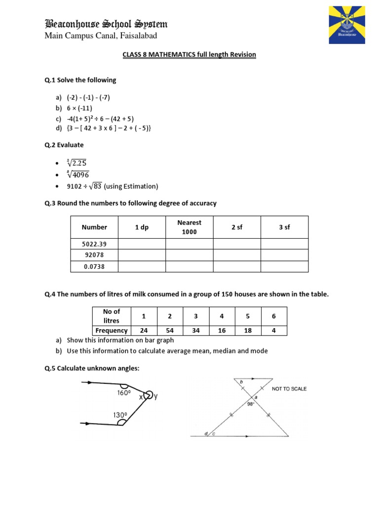 Class 8-Revision Worksheet (3) MOY Exams | PDF | Mathematics