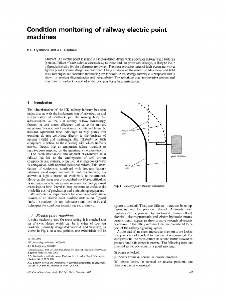 Condition Monitoring of Railway Electric Point Machines | PDF ...