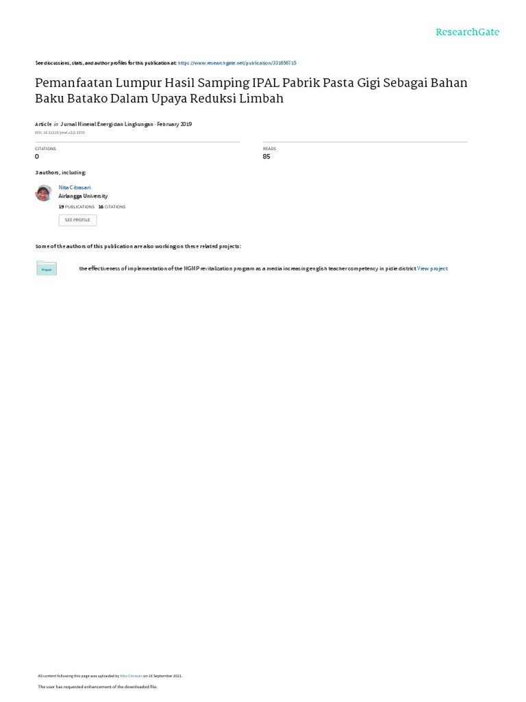 Pemanfaatan Lumpur Hasil Samping IPAL Pabrik Pasta | PDF