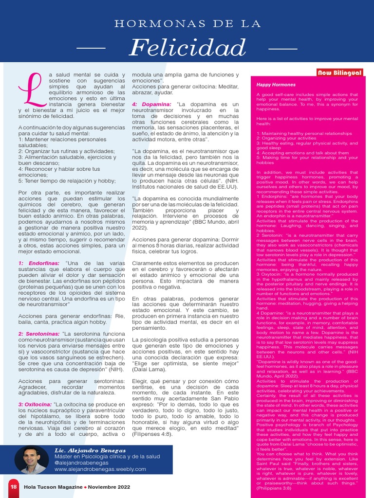 Hormonas de La Felicidad | PDF | Neurociencia | Sicología