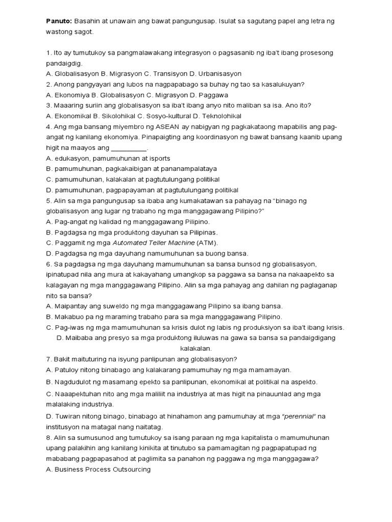 Ikaapat Na Markahang Pagsusulit | PDF