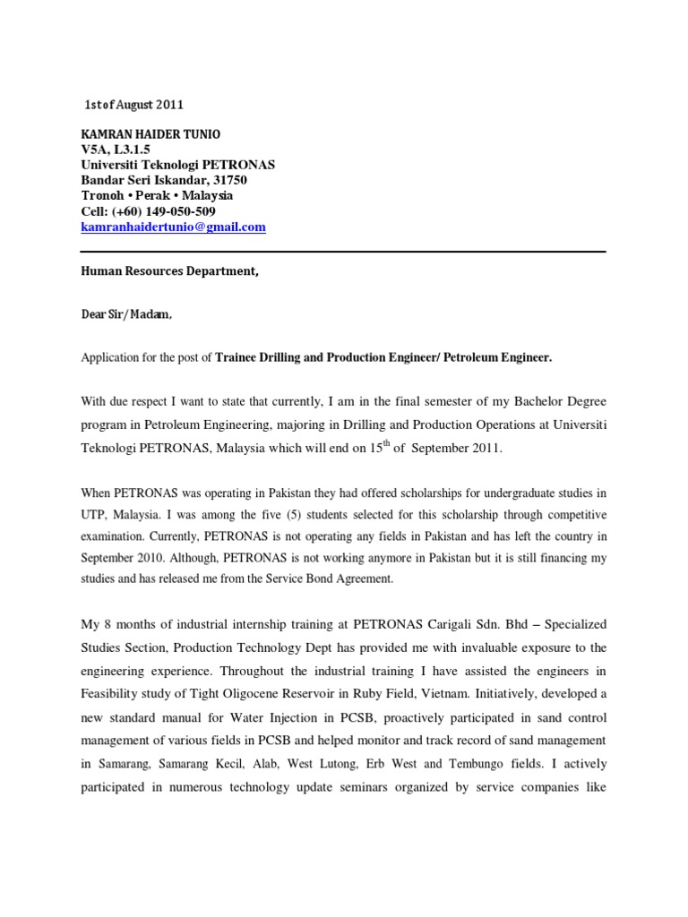 Application for PETRONAS Internship | PDF | Petroleum Reservoir ...