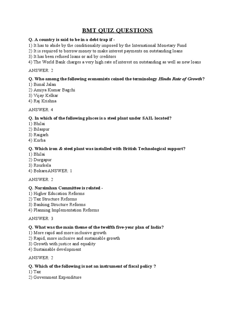 BMT Quiz Questions | PDF