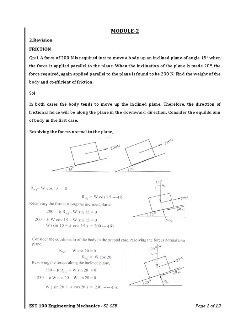 Engineering Mechanics: Friction Problems | PDF | Force | Friction