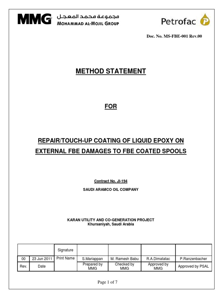 Apcs-113a Method Statment | PDF | Paint | Specification (Technical ...