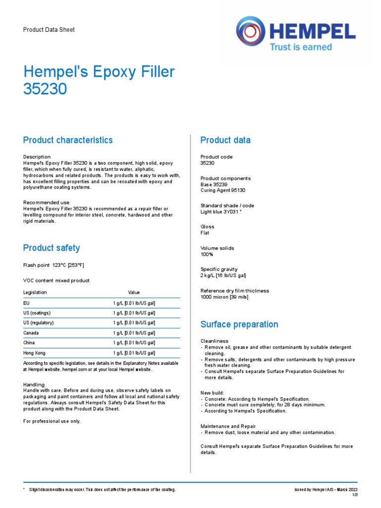 Hempel Epoxy Filler 35230 | PDF | Epoxy | Concrete