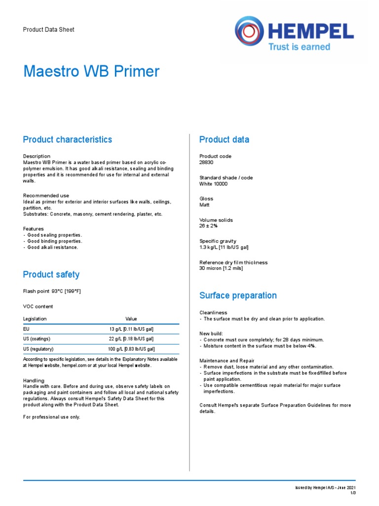 Maestro WB Primer 28830 | PDF | Paint | Concrete