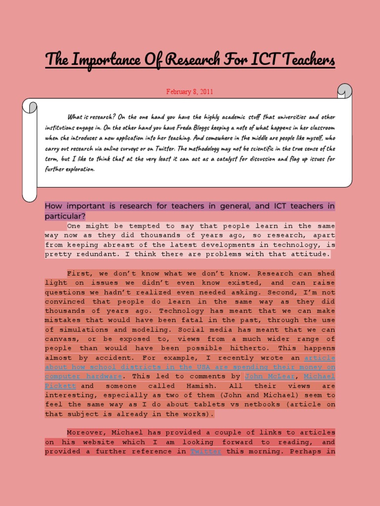 The Importance of Research For ICT Teachers 1 | PDF | Educational ...
