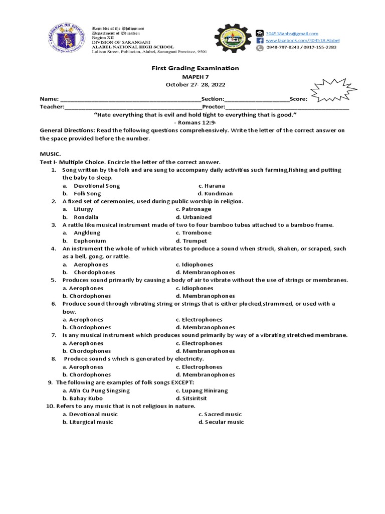 1st Quarter EXAM FINAL | PDF | String Instruments | Musical Instruments