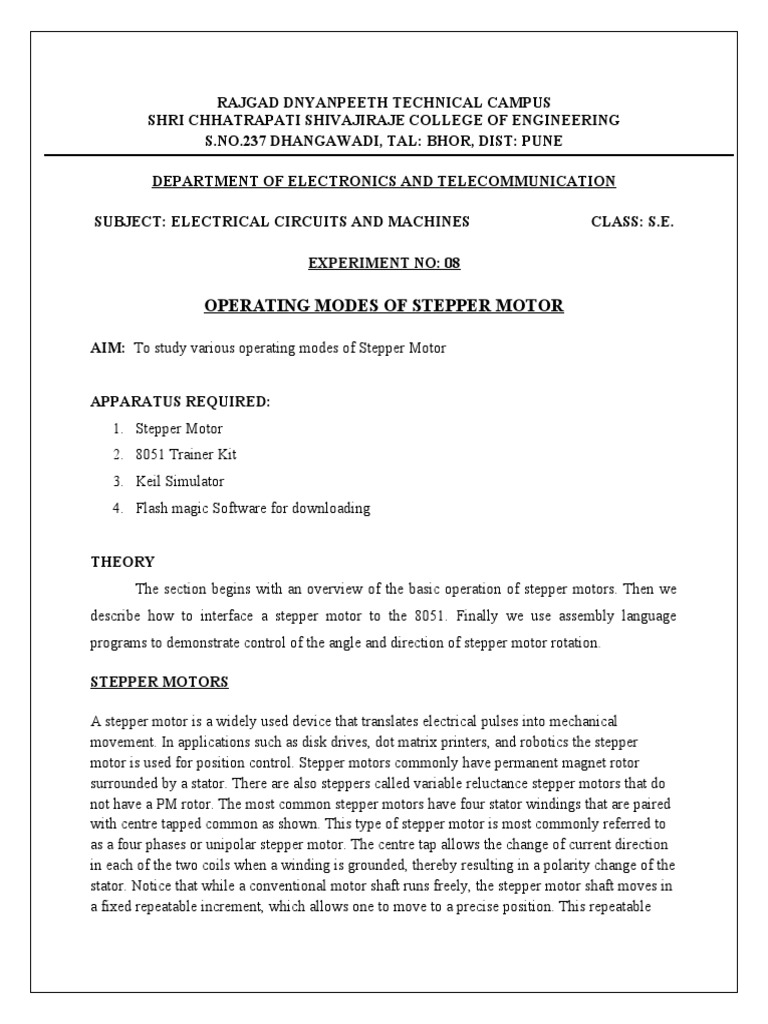Operating Modes of Stepper Motor | PDF | Electric Motor | Magnetic Devices