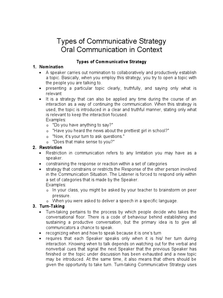 Types of Communicative Strategy | PDF | Communication | Cognitive Psychology