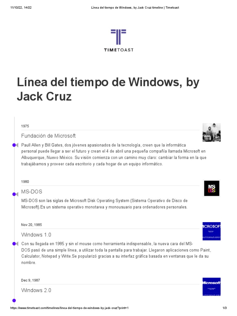 Línea Del Tiempo de Windows, by Jack Cruz Timeline - Timetoast | PDF ...