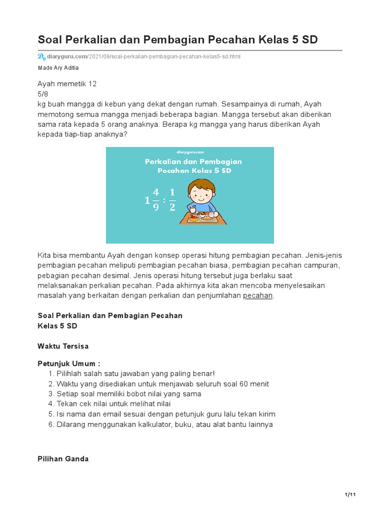 Soal Perkalian dan Pembagian Kelas 5 | PDF