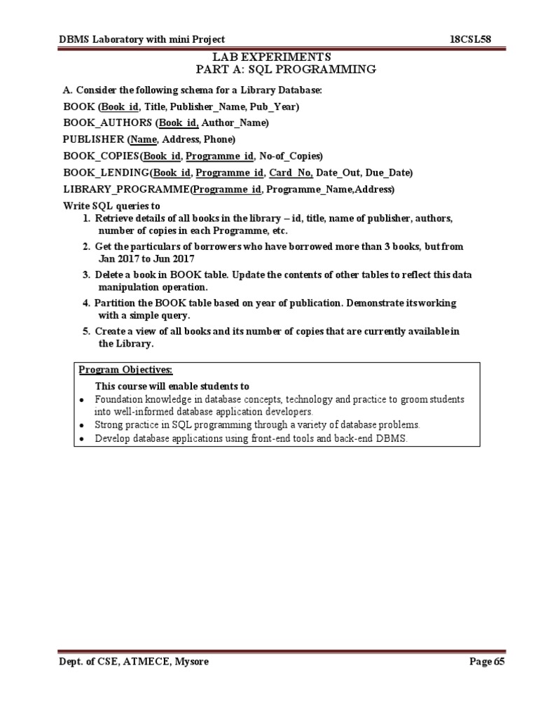 Dbms Lab PRG | PDF | Databases | Sql