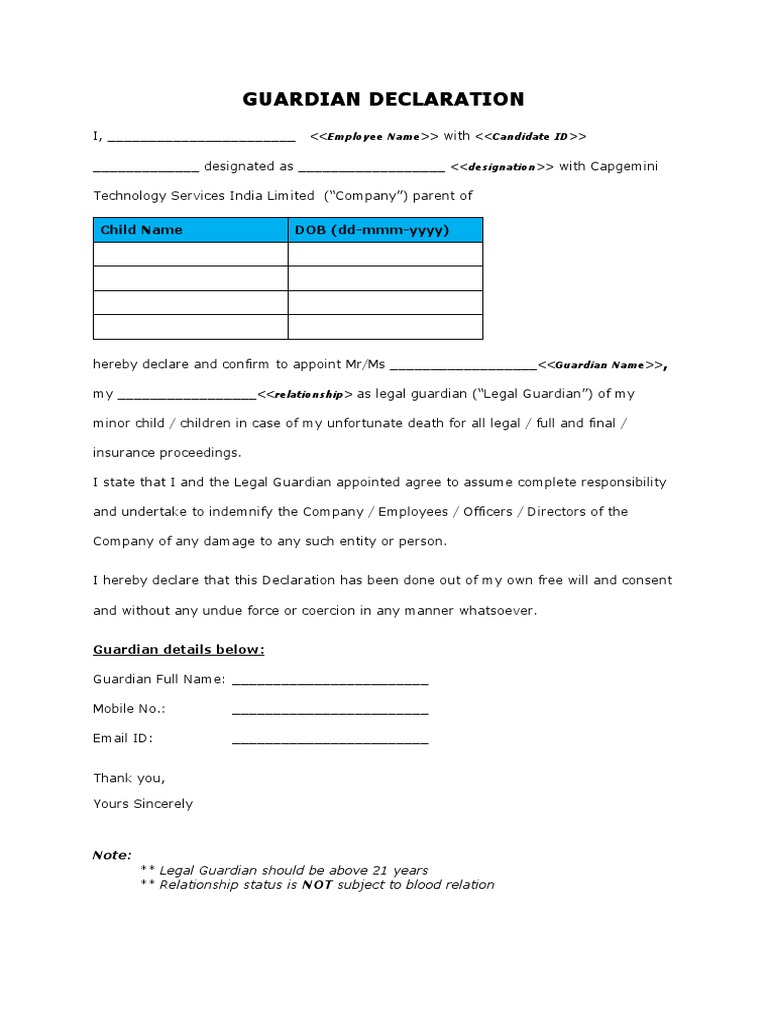 Guardian Declaration for Minor Child | PDF | Finance & Money Management