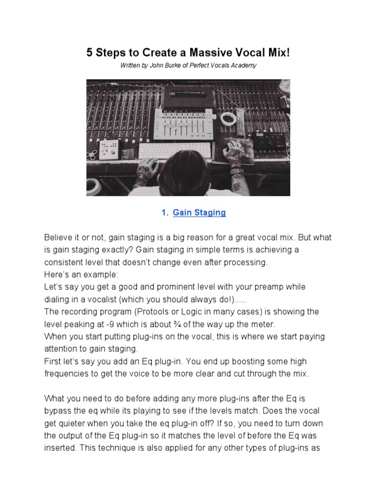 5 Steps To Create A Massive Vocal Mix (FREE GUIDE) | PDF | Equalization ...