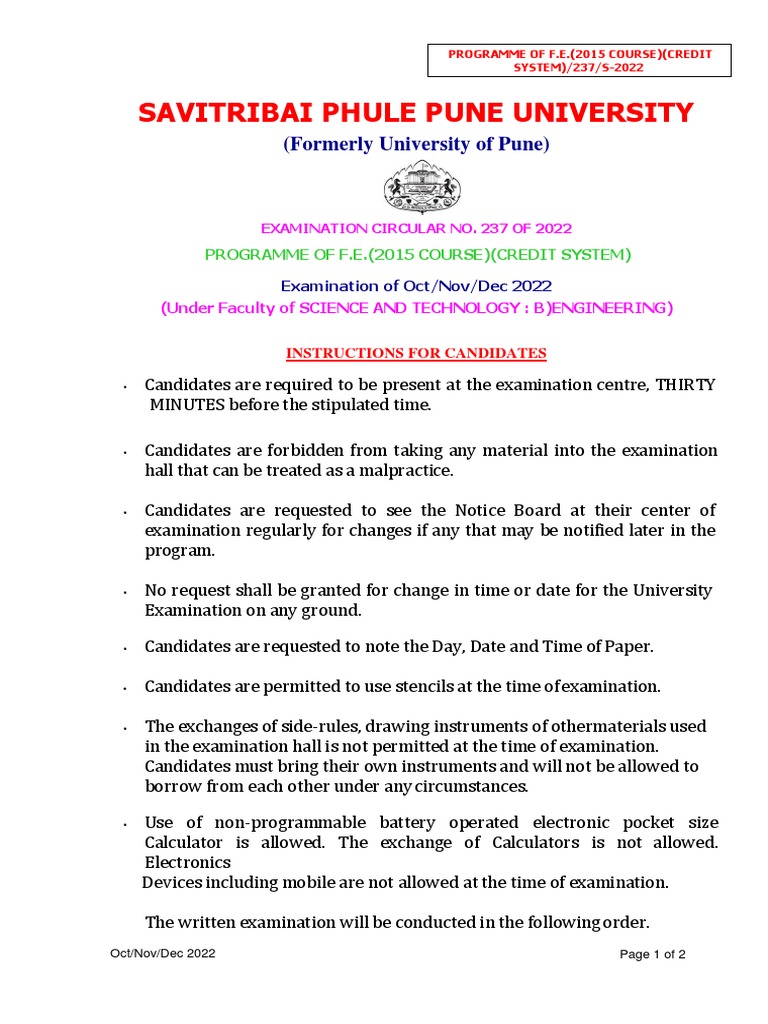 F.E. 2015 Pattern Timetable For Nov - Dec-2022 Exam | PDF | Engineering