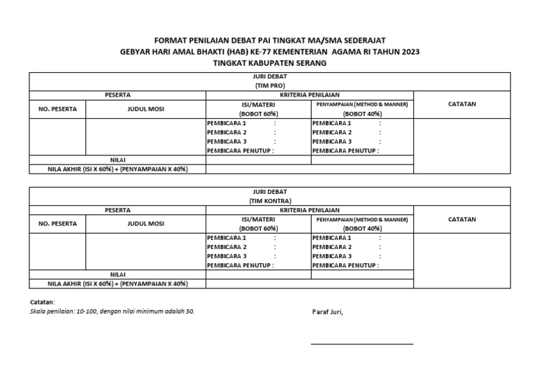 Form Juri Debat Pai | PDF