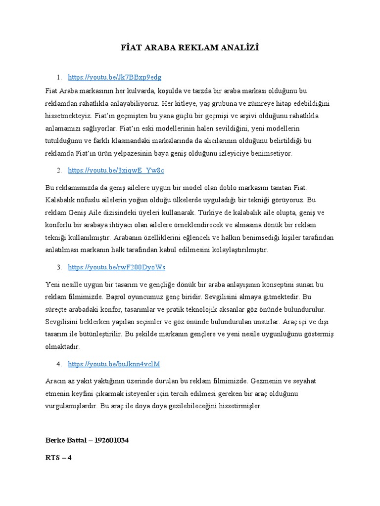 Fi̇at Araba Reklam Anali̇zi̇ | PDF