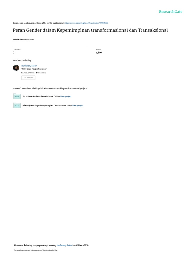 Peran Gender Dalam Kepemimpinan Transformasional D | PDF