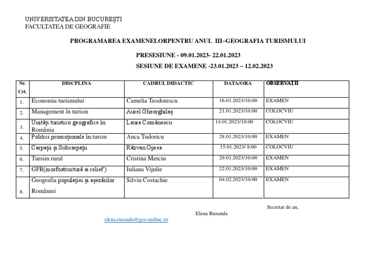 Programarea Examenelor - Geografia Turismului - Id-Anul III | PDF