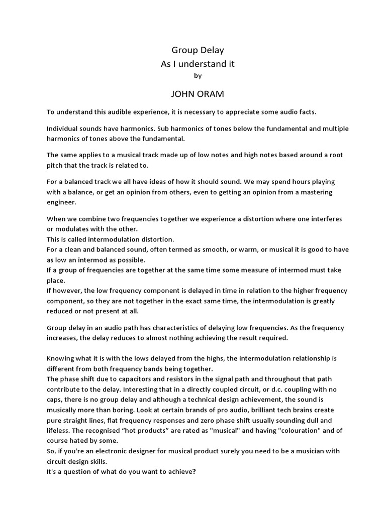 Group Delay As I Understand It by JOHN ORAM | PDF | Amplifier ...