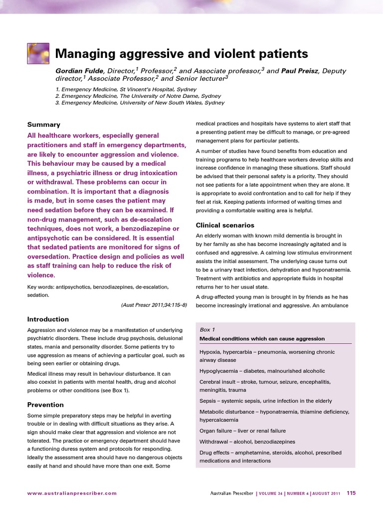 Managing Aggressive and Violent Patients. Gordian Fulde and Paul Preisz ...