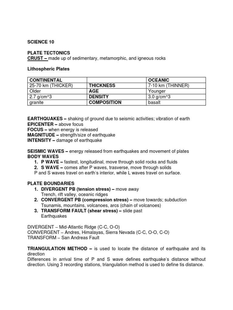 SCIENCE 10 Quarter 1 Reviewer | PDF | Plate Tectonics | Earthquakes SCIENCE 10 Quarter 1 Reviewer | PDF | Plate Tectonics | Earthquakes