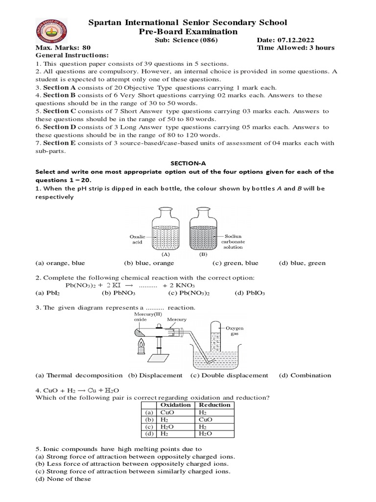 Class 10 - Science - Pre Board - Final | PDF | Neuron | Action Potential