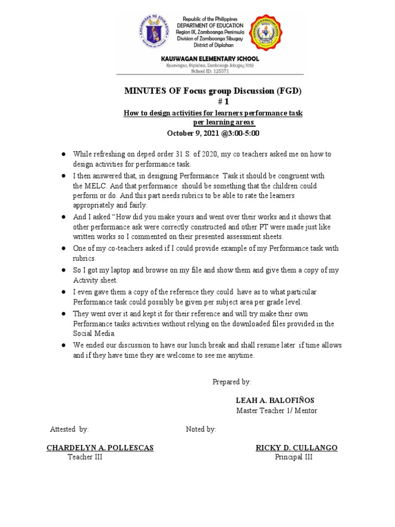 FGD Minutes of Meeting 2 | PDF | Mentorship | Lesson Plan