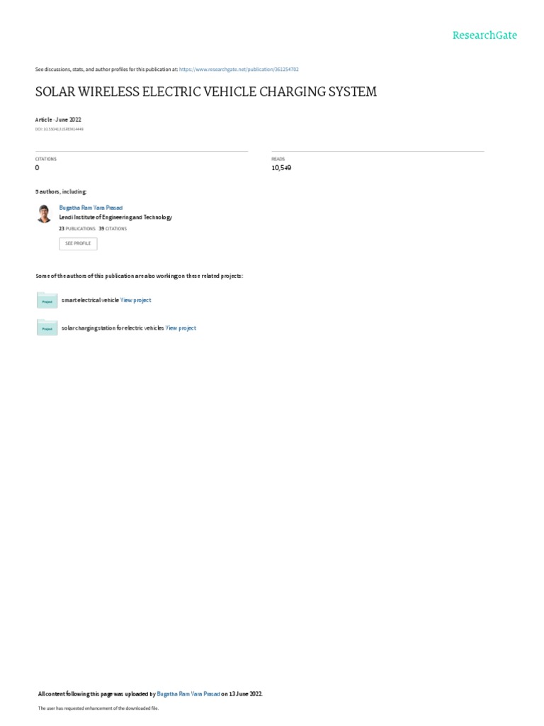 Solar Wireless Electric Vehicle Charging System: June 2022 | Download ...