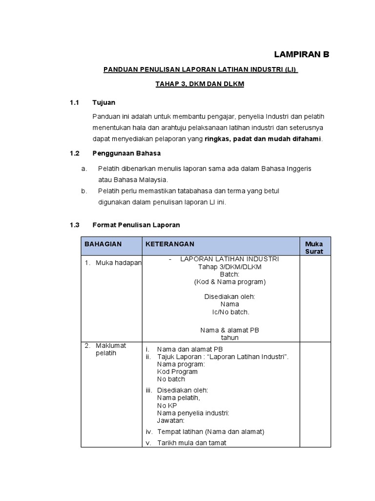 Lampirab B - Penulisan Laporan Latihan Industri | PDF | Bisnis ...