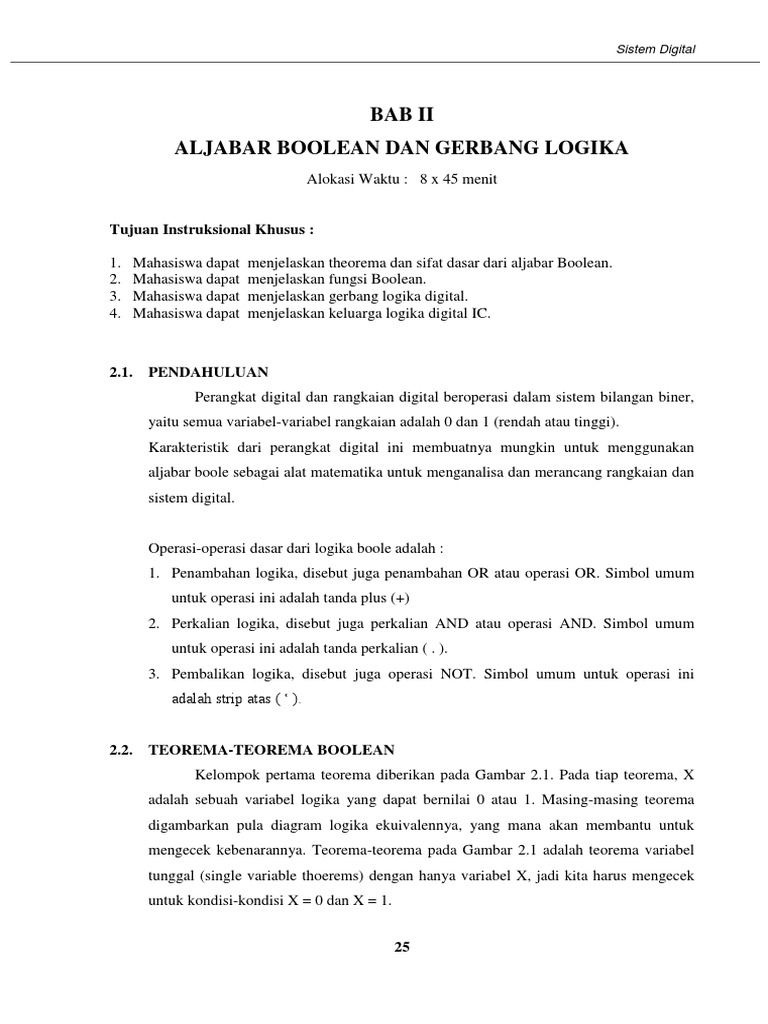 Bab II Aljabar Boolean Dan Gerbang Logika | PDF | Metode & Bahan Ajar