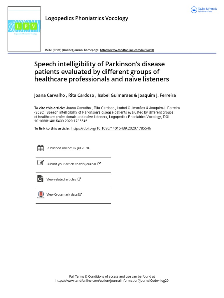 Speech Intelligibility of Parkinson's Disease Patients Evaluated by Different Groups of ...