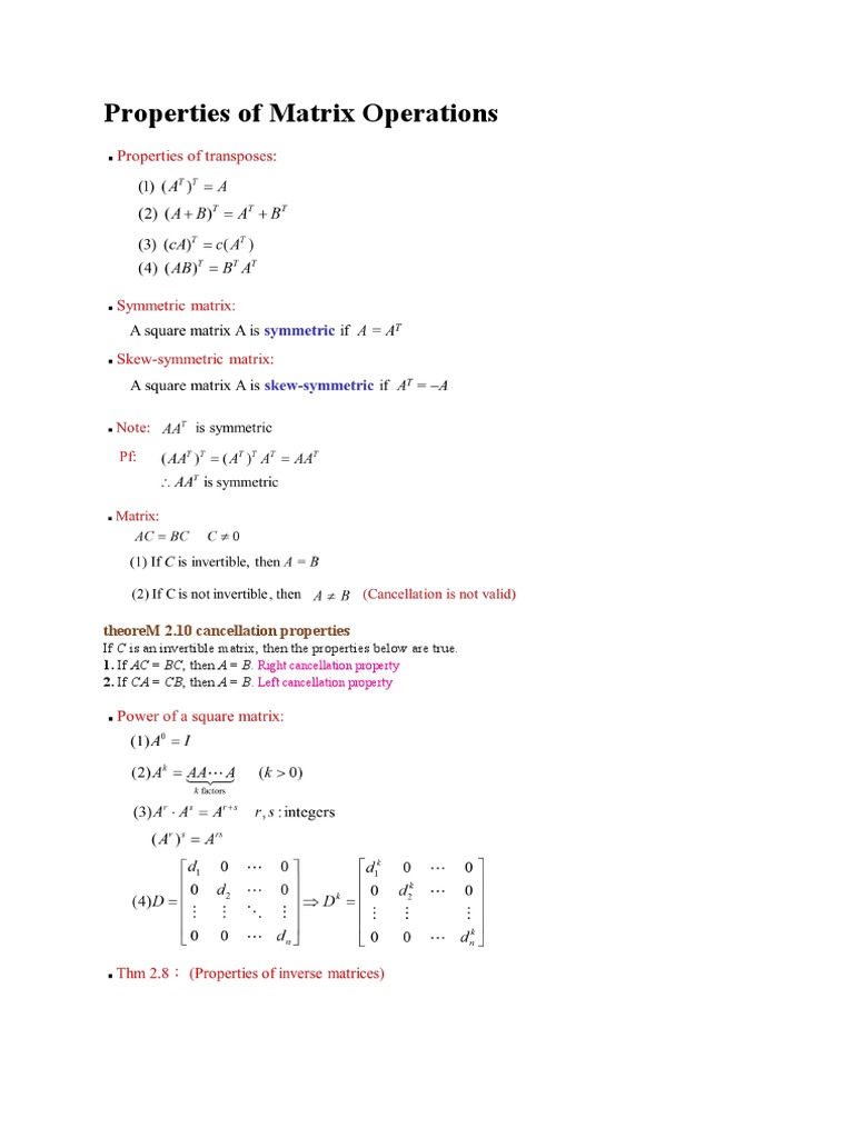 Matrix Formulas Pdf 