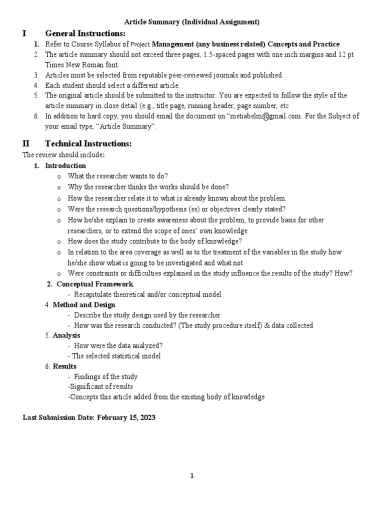 Article Summary Assignment | PDF