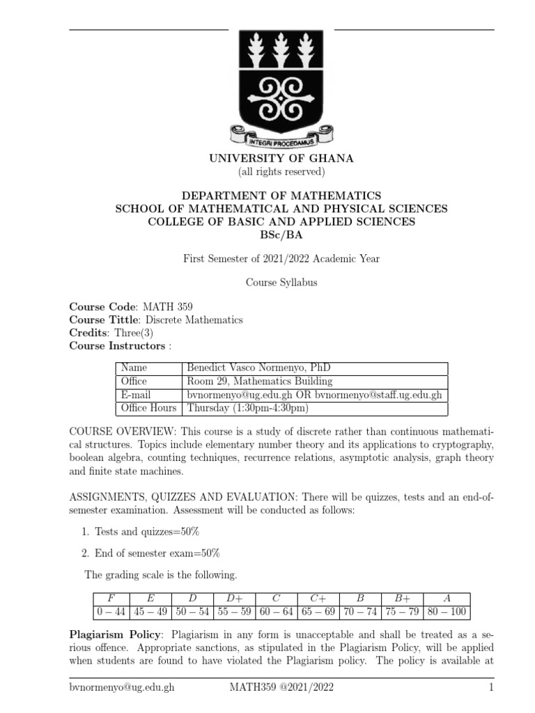 Discrete Mathematics Course Syllabus | PDF | Discrete Mathematics | Mathematics