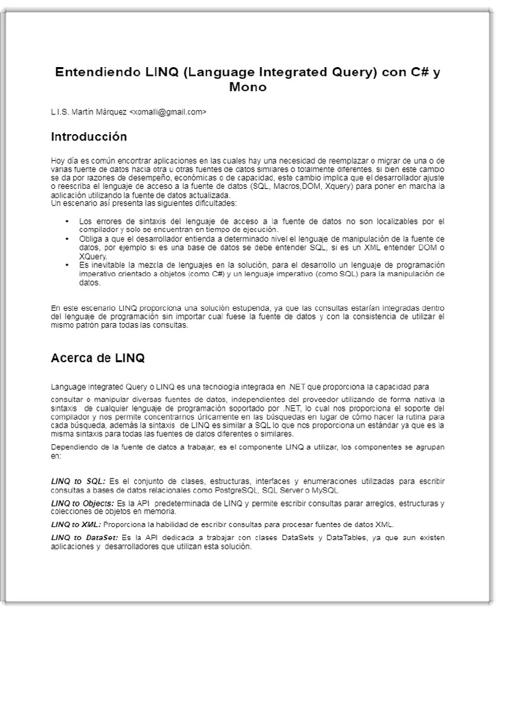 Entendiendo LINQ (Language Integrated Query) Con C# y Mono - PDF Descargar Libre | PDF