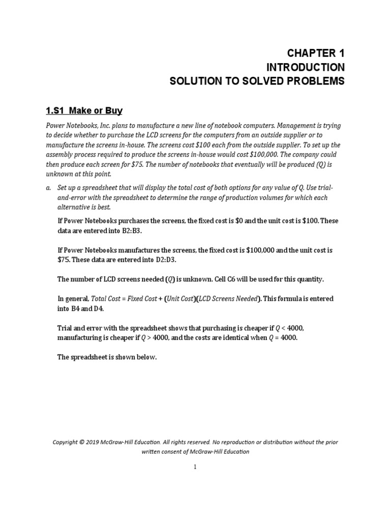 Solution To Solved Problems: 1.S1 Make or Buy | Download Free PDF | Spreadsheet | Laptop