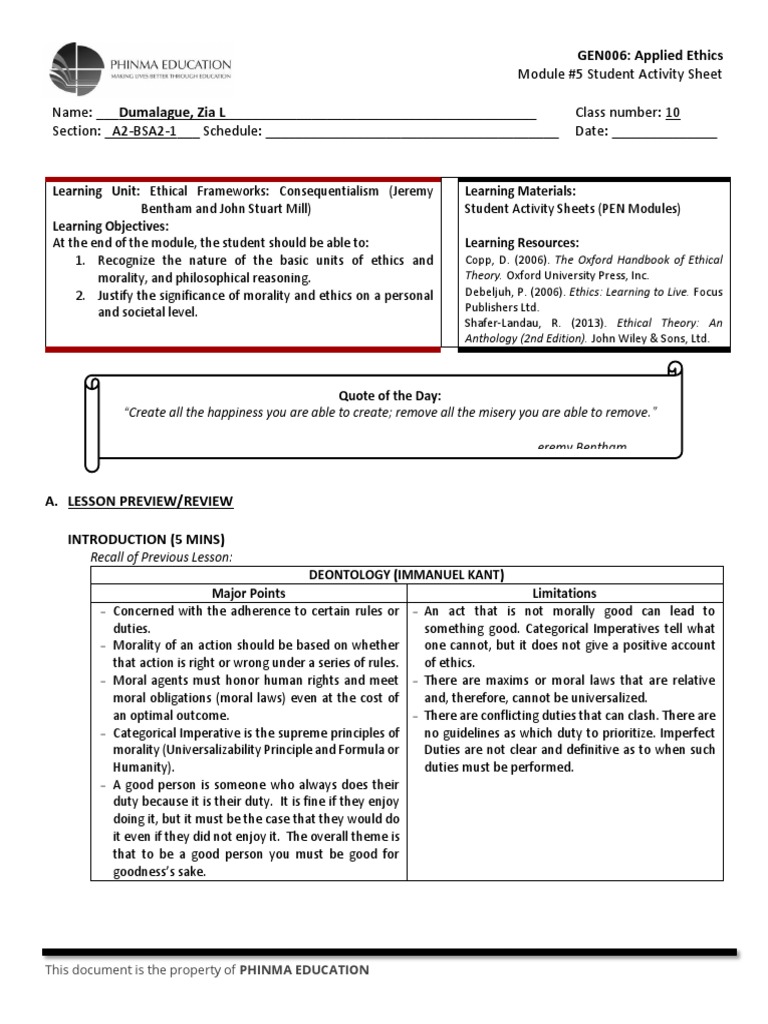 Comparing Utilitarian Theories: Jeremy Bentham's Principle of Utility ...