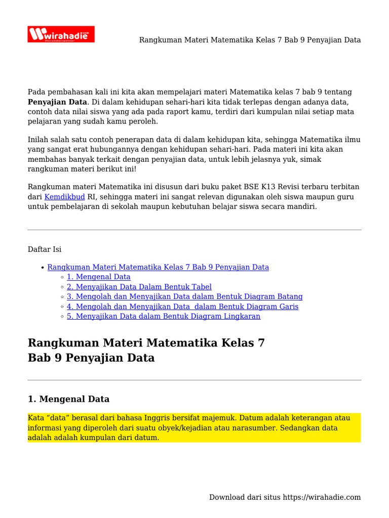 Rangkuman Penyajian Data Kelas 7 | PDF | Karier & Perkembangan | Komputer