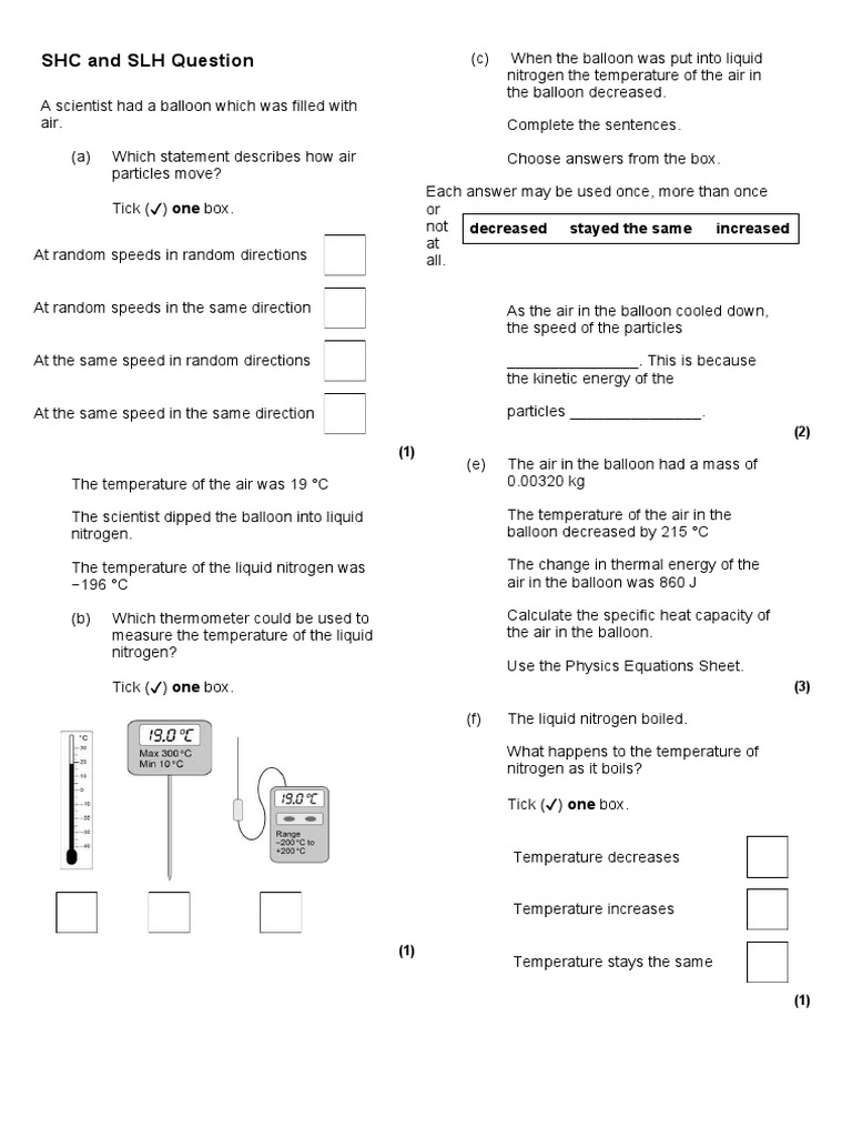 SHC and SLH Question FT | PDF | Temperature | Gases