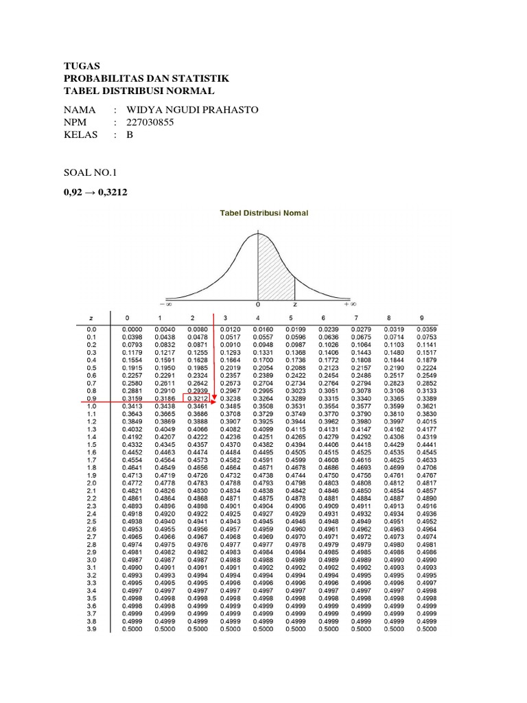 Tugas Tabel Distribusi Normal - Widya Ngudi Prahasto - 227030855 | PDF
