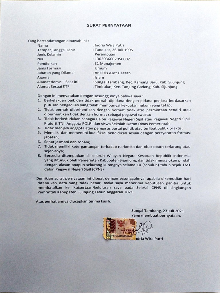 Scan 23 Jul Surat Pernyataan | PDF